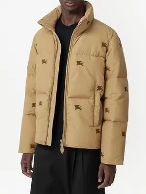 Burberry Embroidered-logo Puffer Jacket - Neutrals