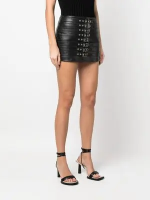 MANOKHI Multiple Belts Leather Mini Skirt