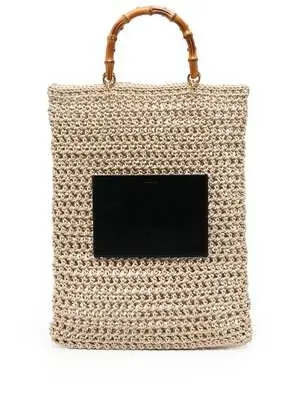 JIL SANDER Woven Raffia Tote Bag With Bamboo Handle