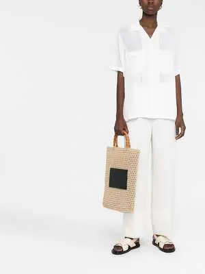 JIL SANDER Woven Raffia Tote Bag With Bamboo Handle