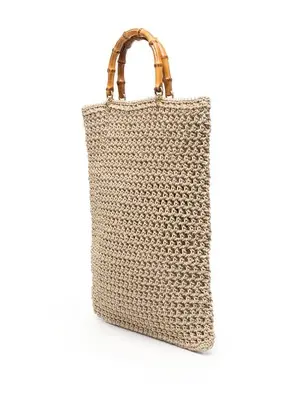 JIL SANDER Woven Raffia Tote Bag With Bamboo Handle
