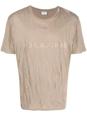 Saint Laurent Logo-print Cotton T-shirt - Neutrals