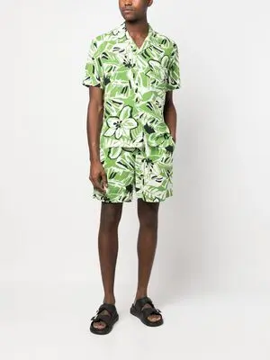 Palm Angels Floral Print Logo Waistband Shorts