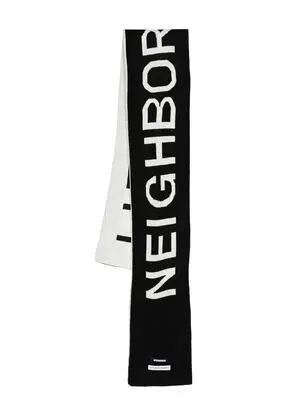 NEIGHBORHOOD Intarsia-knit Logo Scarf - Black