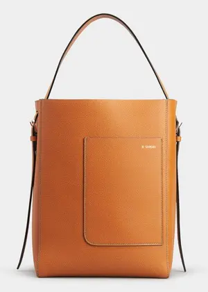 VALEXTRA Media Buckle Calf Leather Bucket Bag - Avana