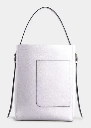 VALEXTRA Media Buckle Calf Leather Bucket Bag Stone Gt