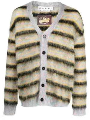 Marni Striped Mohair-blend Cardigan - Yellow