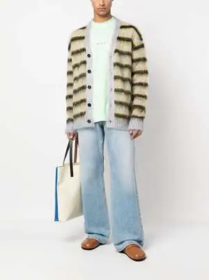 Marni Striped Mohair-blend Cardigan - Yellow