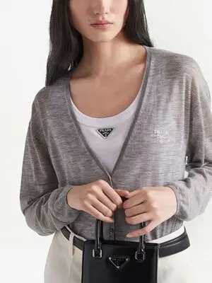 Prada Logo-embroidered Cashmere-silk Cardigan