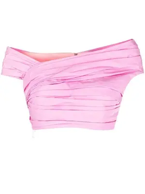 Dsquared2 Pleated Off-shoulder Cropped Top - Pink