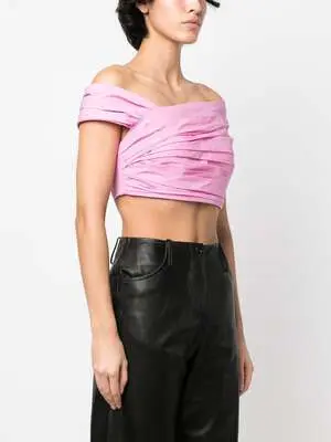Dsquared2 Pleated Off-shoulder Cropped Top - Pink