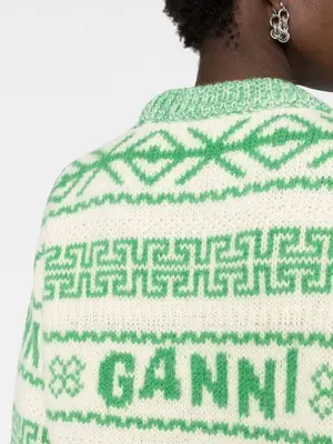 GANNI Organic Wool Intarsia-knit Jumper - Green