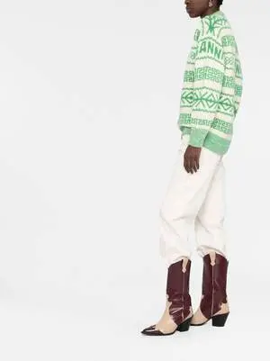 GANNI Organic Wool Intarsia-knit Jumper - Green