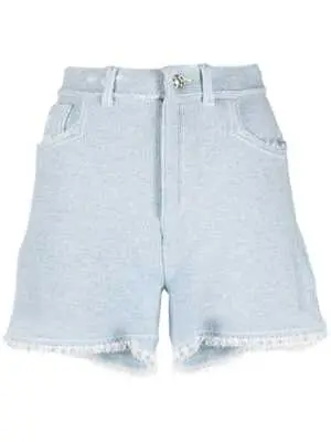 BARRIE Fine-knit Fringe-detail Shorts - Blue