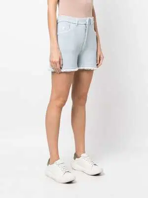 BARRIE Fine-knit Fringe-detail Shorts - Blue