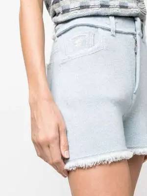 BARRIE Fine-knit Fringe-detail Shorts - Blue