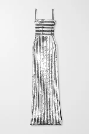 Galvan Stargaze Sequined Tulle Maxi Dress Silver