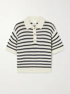 ALLUDE Striped Wool And Cashmere-blend Polo Sweater - Blue