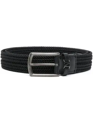 Zegna Triple Stitch Interwoven Buckle Belt - Black