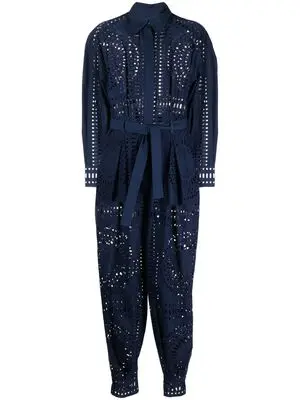 Alberta Ferretti Broderie Anglaise Belted Jumpsuit - Blue