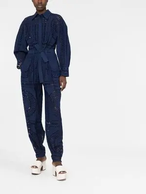 Alberta Ferretti Broderie Anglaise Belted Jumpsuit