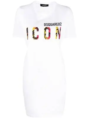 Dsquared2 Icon Sunset Palm T-shirt Dress - White