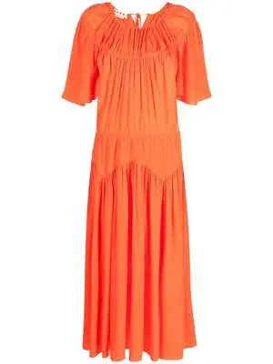 Marni Gathered-detailing Silk Midi Dress - Orange