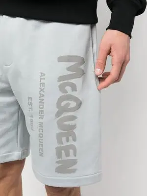 Alexander McQueen Graffiti-print Track Shorts - Blue