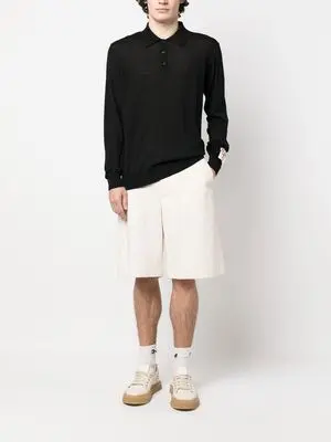 GOLDEN GOOSE Long-sleeve Knitted Polo Shirt - Black