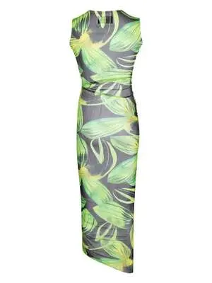 LOUISA BALLOU Leaf-print Midi Dress - Green