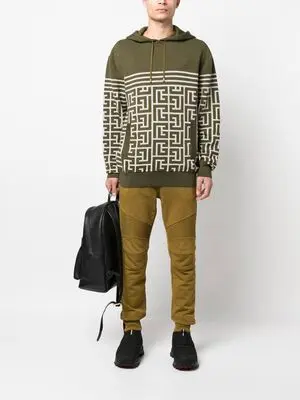 Balmain Monogrammed Striped Hoodie - Green