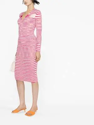 Missoni Striped Rib-knit Midi Skirt - Pink