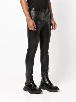ROMEO HUNTE Slim-fit Leather Trousers - Black