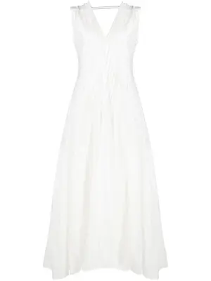 Brunello Cucinelli Pleated V-neck Maxi Dress