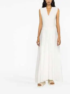 Brunello Cucinelli Pleated V-neck Maxi Dress
