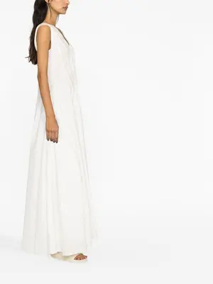 Brunello Cucinelli Pleated V-neck Maxi Dress