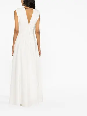 Brunello Cucinelli Pleated V-neck Maxi Dress