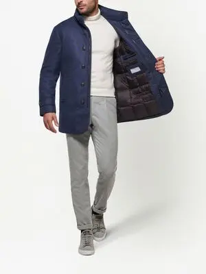 NORWEGIAN WOOL Down-lined Herringbone Coat - Blue
