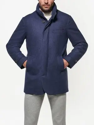 NORWEGIAN WOOL Down-lined Herringbone Coat - Blue