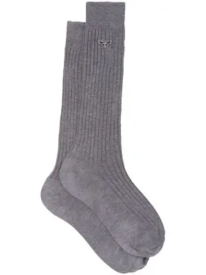 Prada Fine-ribbed Cotton Socks - Grey