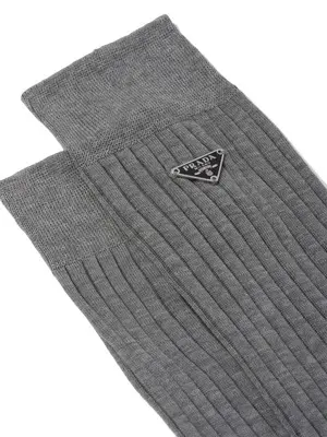 Prada Fine-ribbed Cotton Socks - Grey