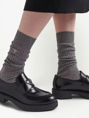 Prada Fine-ribbed Cotton Socks - Grey
