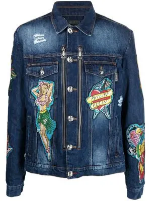 Philipp Plein Graphic-print Denim Jacket - Blue