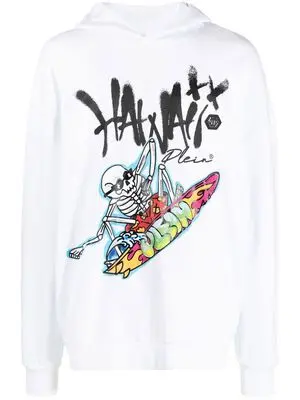Philipp Plein Hawaii-print Cotton Hoodie - White
