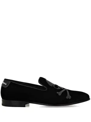 Philipp Plein 20mm Skull-embroidered Velvet Loafers