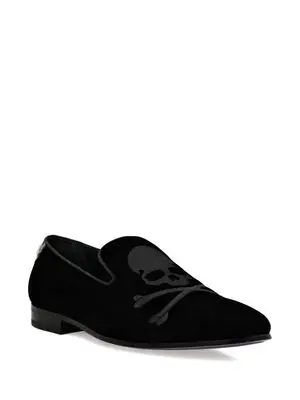 Philipp Plein 20mm Skull-embroidered Velvet Loafers