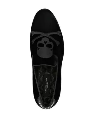 Philipp Plein 20mm Skull-embroidered Velvet Loafers