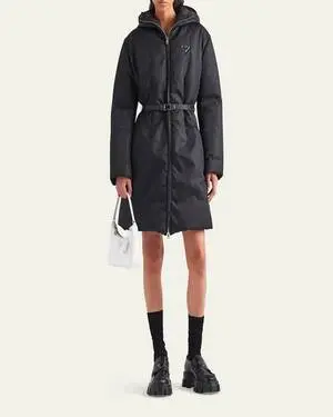 Prada Re-nylon Hooded Down Belted Jacket