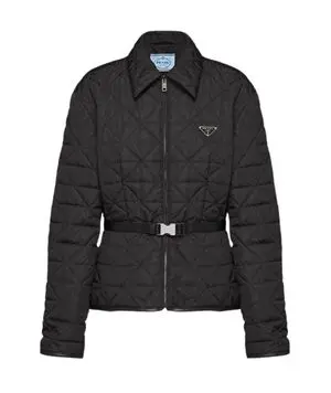Prada Prada Re-Nylon Quilted Crop Jacket With Belt - Nero