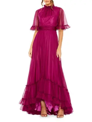 Mac Duggal Evening Chiffon High-low Gown - Raspberry
